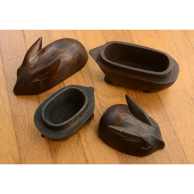 Vintage Arthur Court Folk Art Hand-Carved Wooden Rabbit Trinket Boxes ...