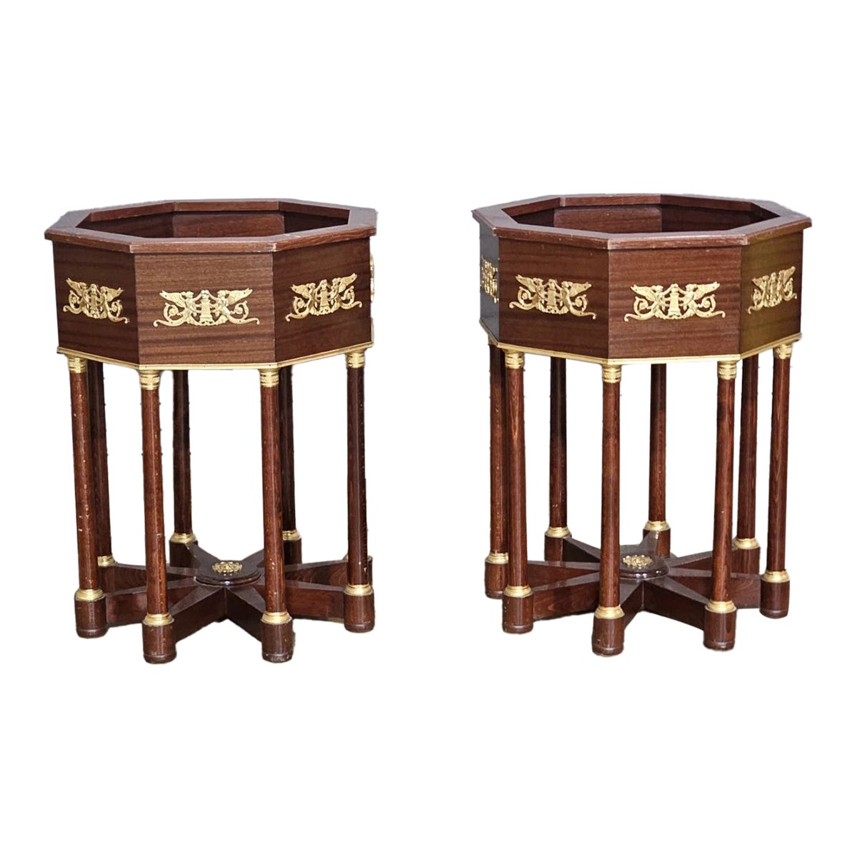 Early 20th Century Pair of Mahogany Empire Style Columns Cellarettes or ...
