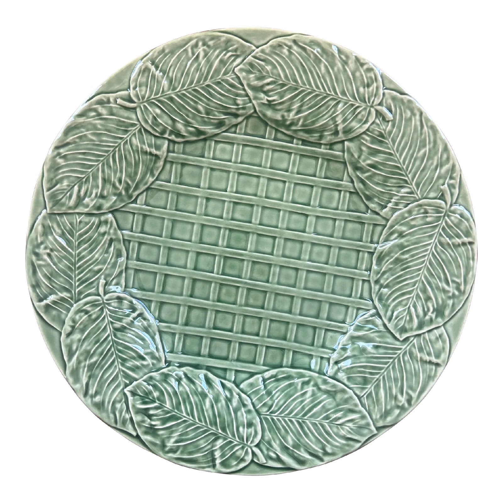 Bordallo Pinheiro Vintage Green Lattice and Leaf Serving Platter | Chairish