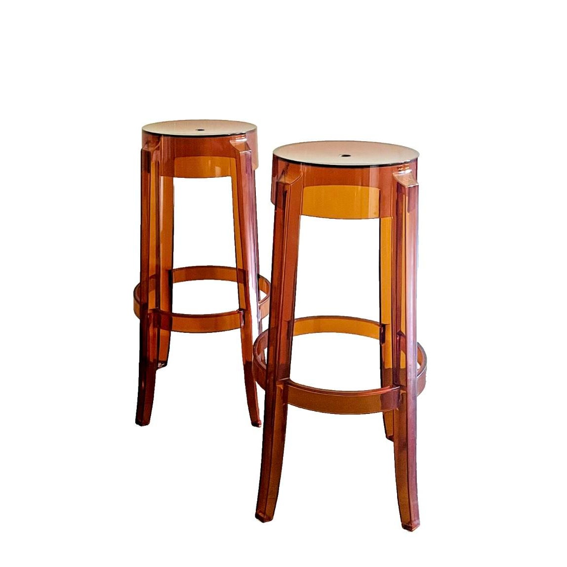 Kartell Charles Ghost Amber Stools by Philippe Starck- Set of 2 | Chairish