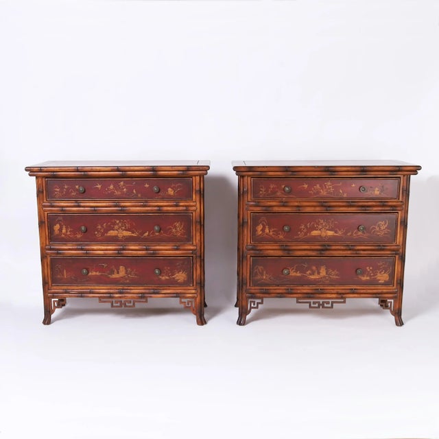 Pair of Vintage Bamboo Chinoiserie Chests | Chairish