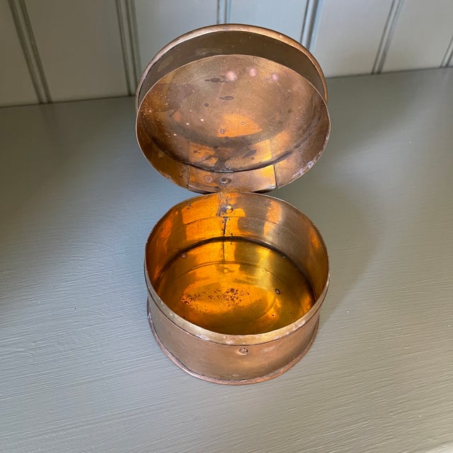 Vintage Hand Made Hinged Round Brass Box | Chairish