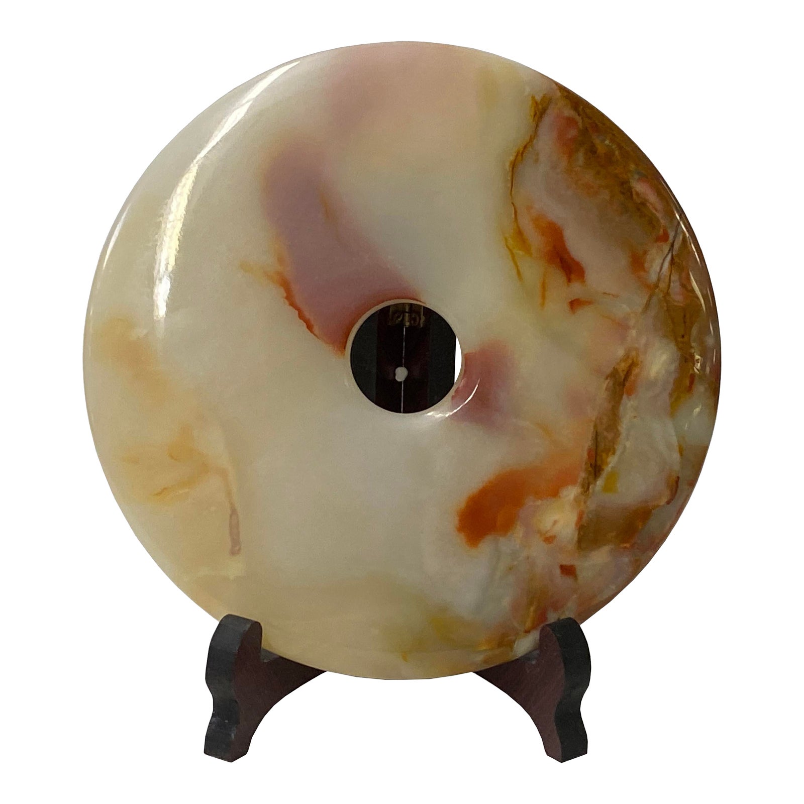 Chinese Natural White Brown Stone Round Fengshui Home Decor Display ...