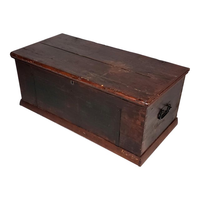 18th Century Antique Wood Chest With Wrought Iron Handles & Strap ...