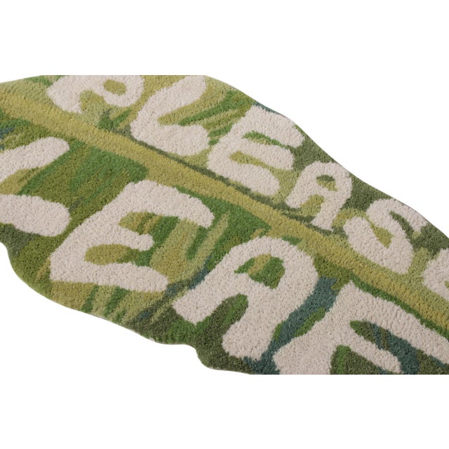 Rug & Kilim’s Modern Text Rug - Green and White Floral Mat | Chairish