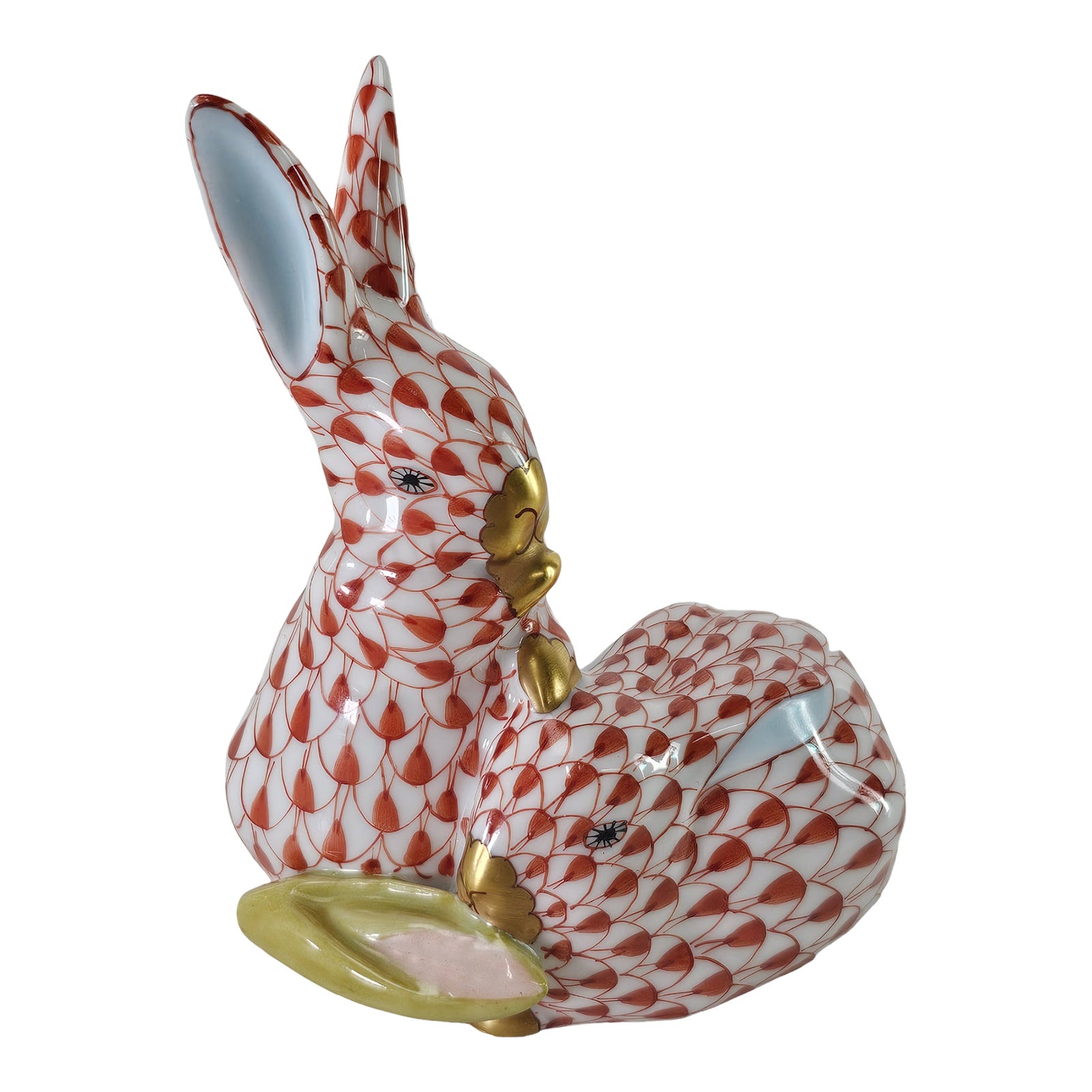 Herend Rust Fishnet Rabbits W/Corn Porcelain Figurine Vintage #5326 ...