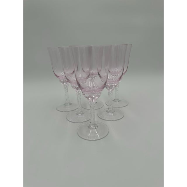 Set of 6 Sasaki Coronation Pink Crystal Wine Goblets, 1990s | Chairish