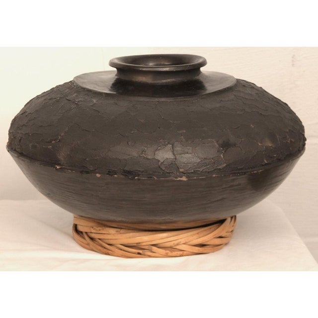 Vintage Raku Fired Black Stoneware Clay Vessel | Chairish