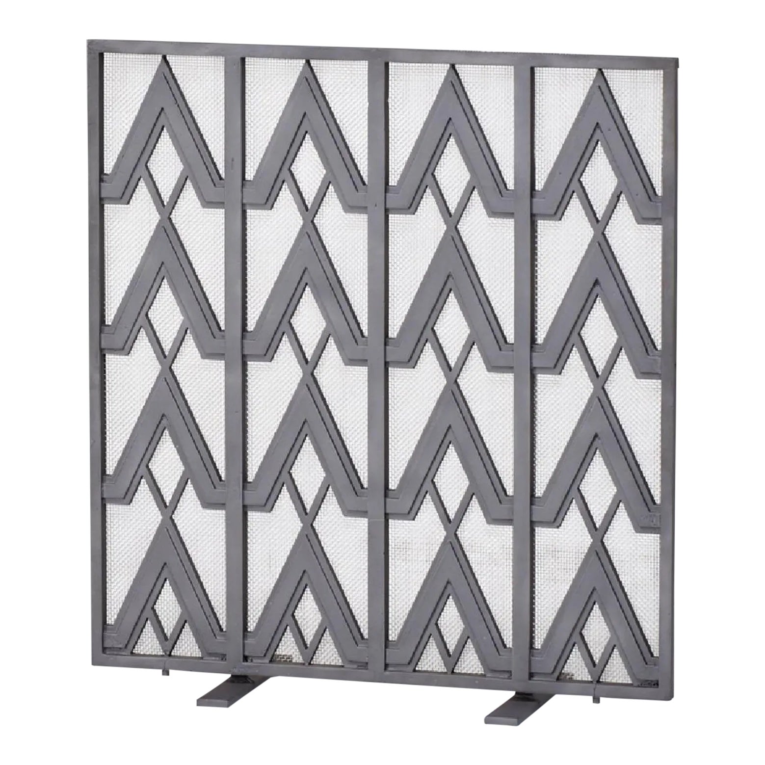 Art Deco Style Geometric Motif Iron Fire Screen | Chairish