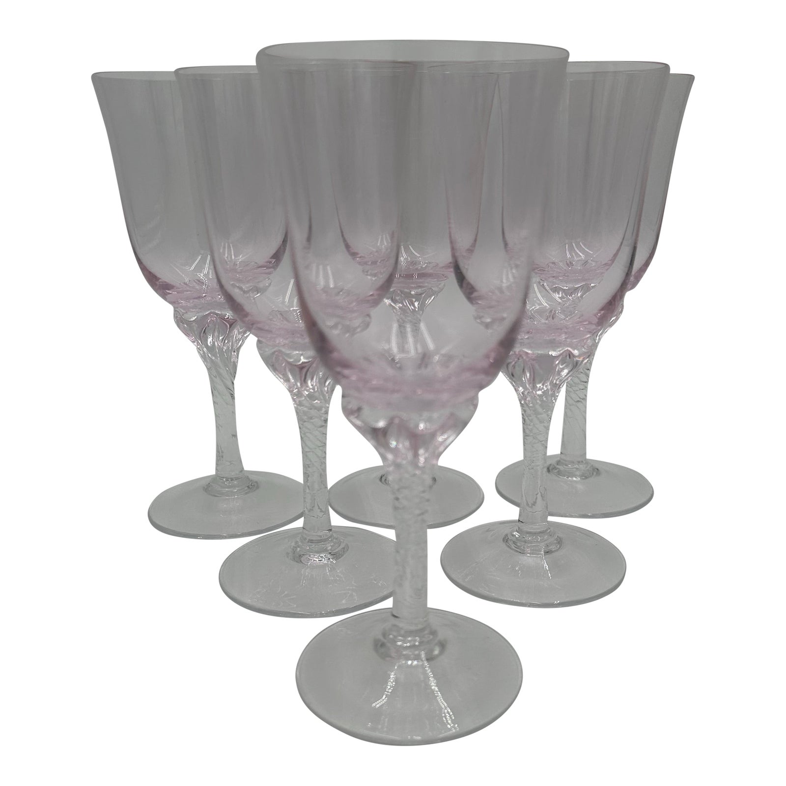 Set of 6 Sasaki Coronation Pink Crystal Wine Goblets, 1990s | Chairish