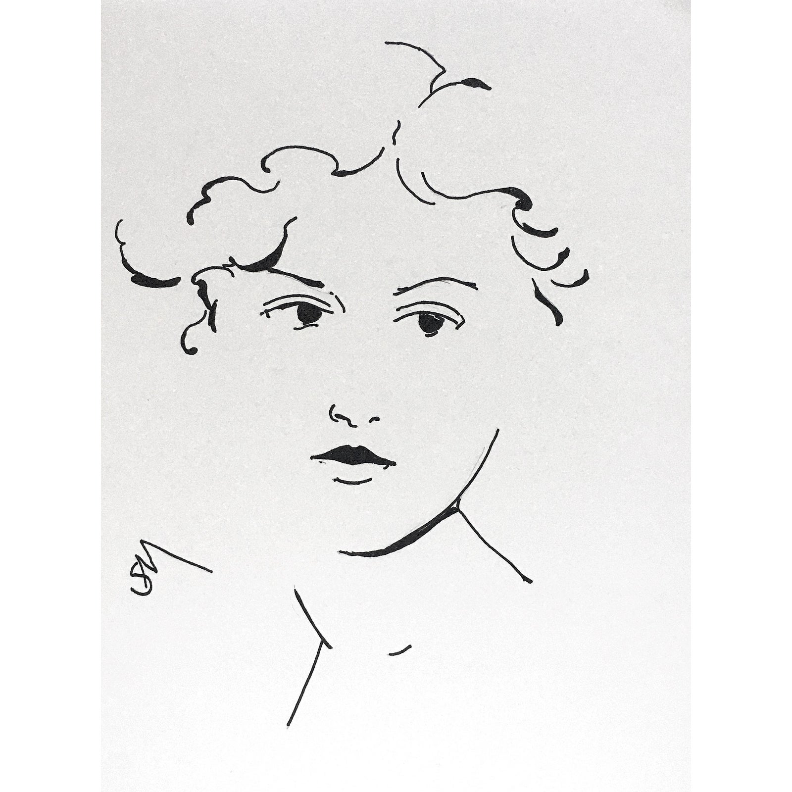 "Young Woman, Minimal Portrait" Contemporary Mixed-Media Drawing by ...