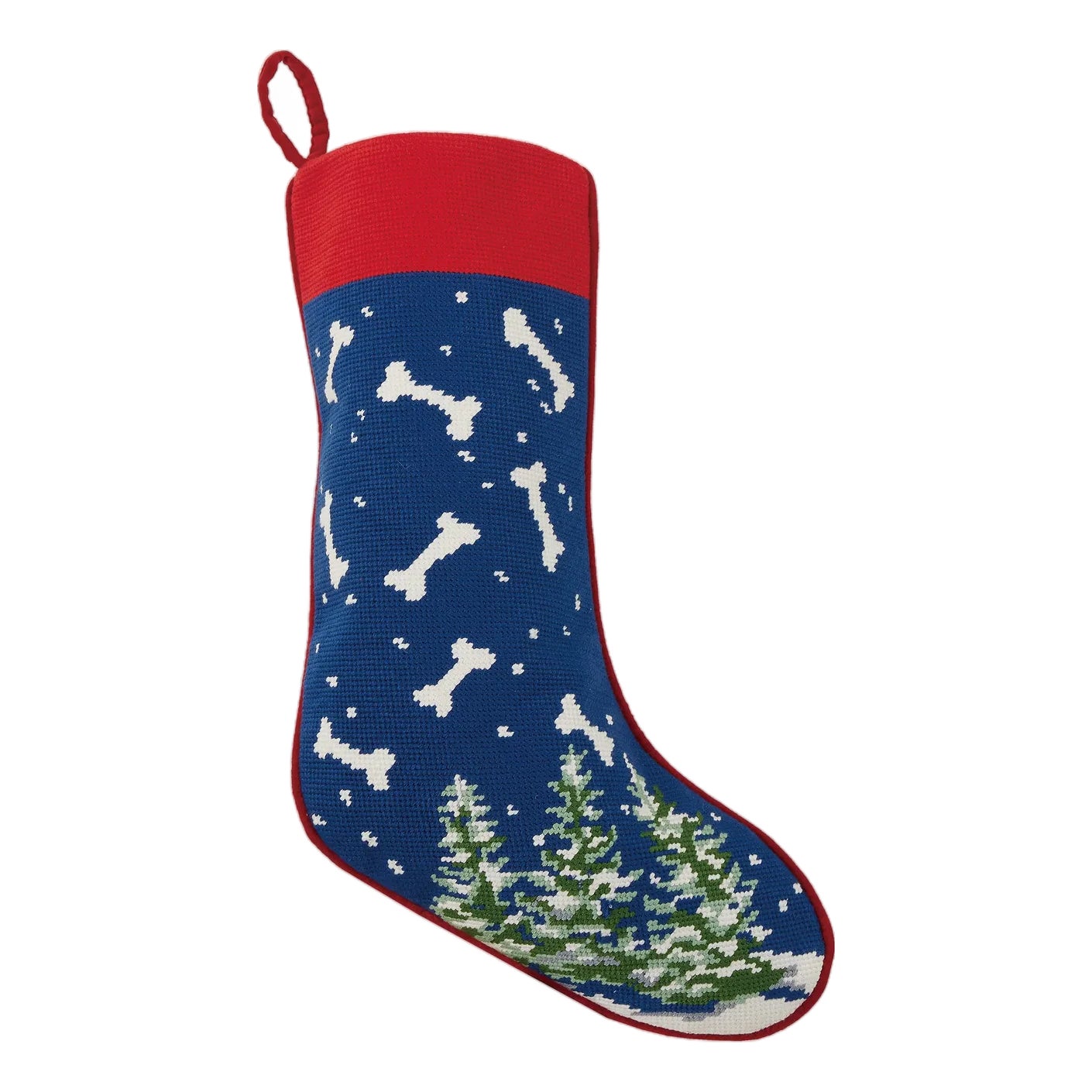 Dog Bones Christmas Tree Embroidered Needlepoint Stocking | Chairish
