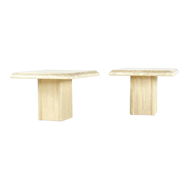 Mid Century Travertine Side Tables - Pair | Chairish