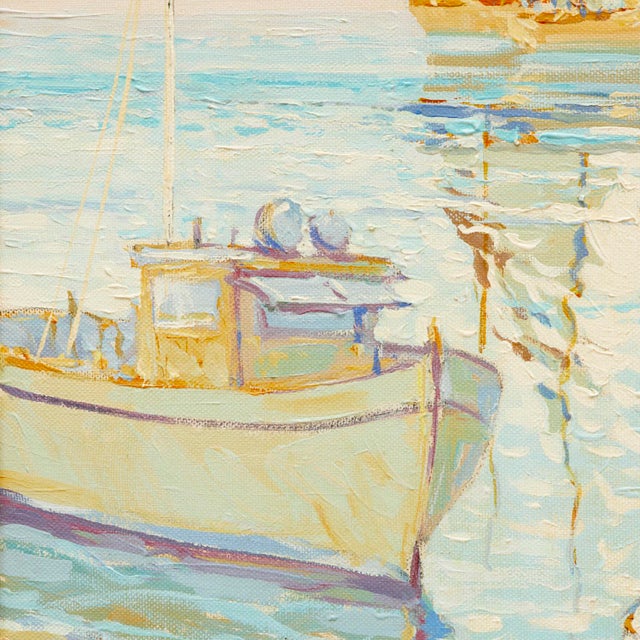 20th Century Docked Sailboats Impressionist Painting, Oil on Canvas ...