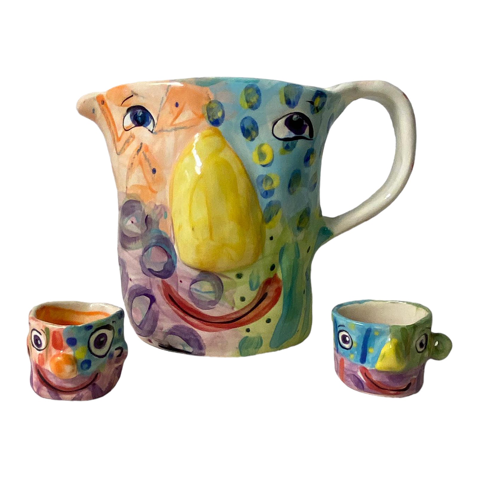 Abstract Face Pitcher and Cups Laurel Izard | Chairish