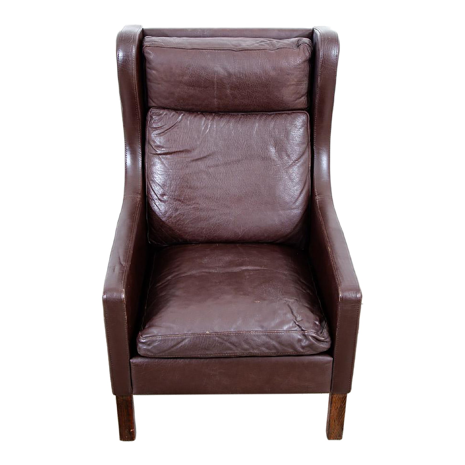Mid Century Danish Modern Lounge Chair Wingback Brown Leather High Back ...