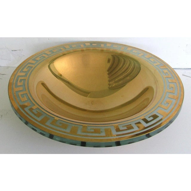 1990s Signed Gold Art Glass Centerpiece Bowl With Etched Greek Key ...