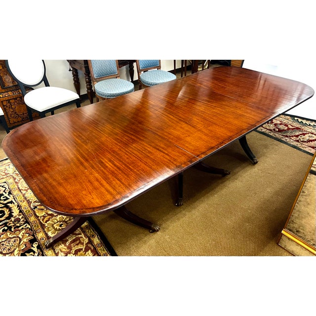 Antique Mahogany Inlay Pedestal Dining Table | Chairish