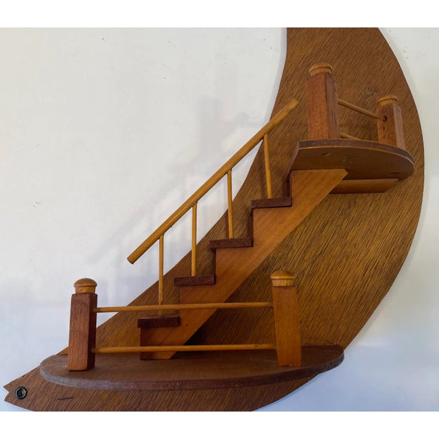 Vintage MCM Hand Made Crescent Moon Stair Step Wood Wall Shelf | Chairish