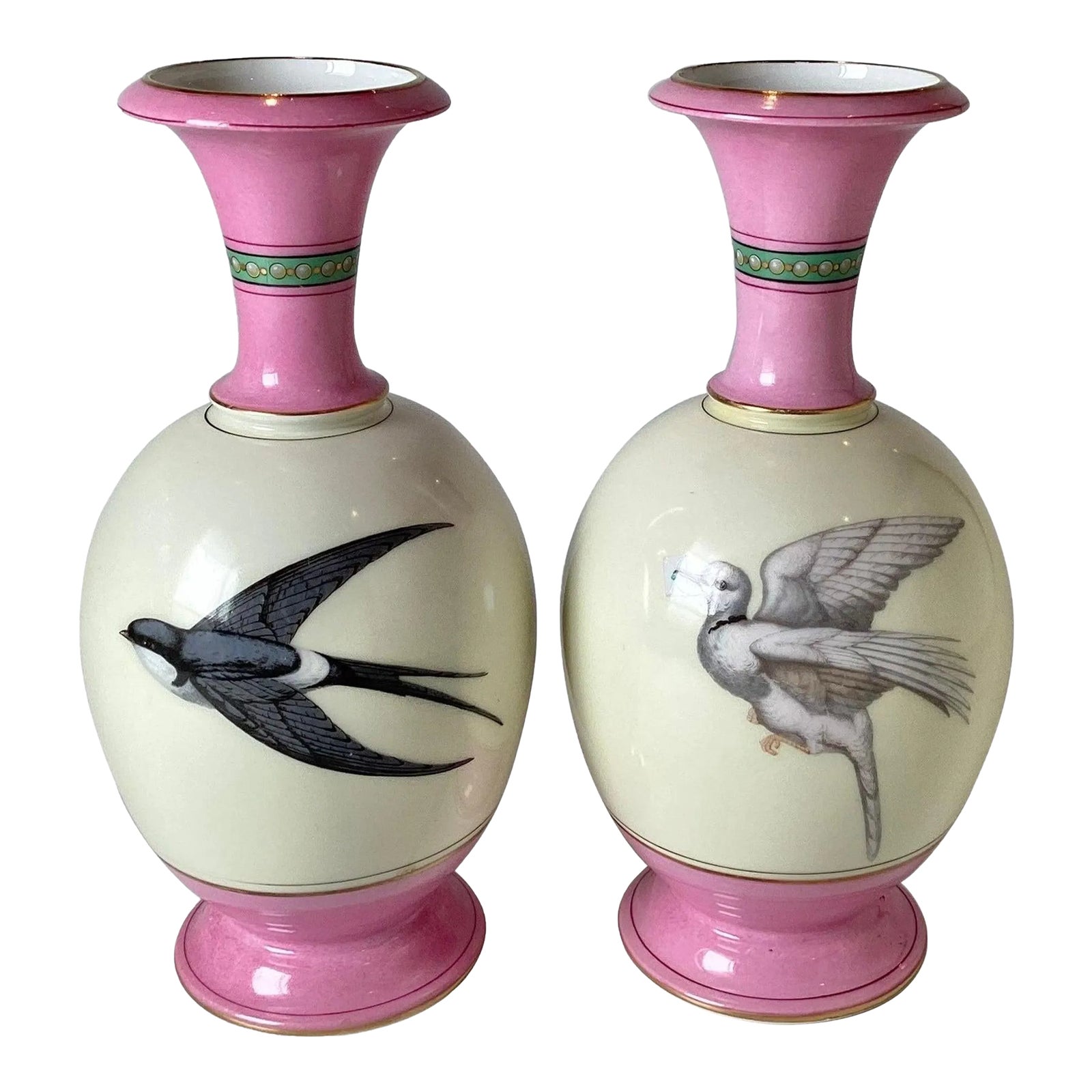 A Paris Porcelain Bird Vases Circa 1880 - A Pair | Chairish