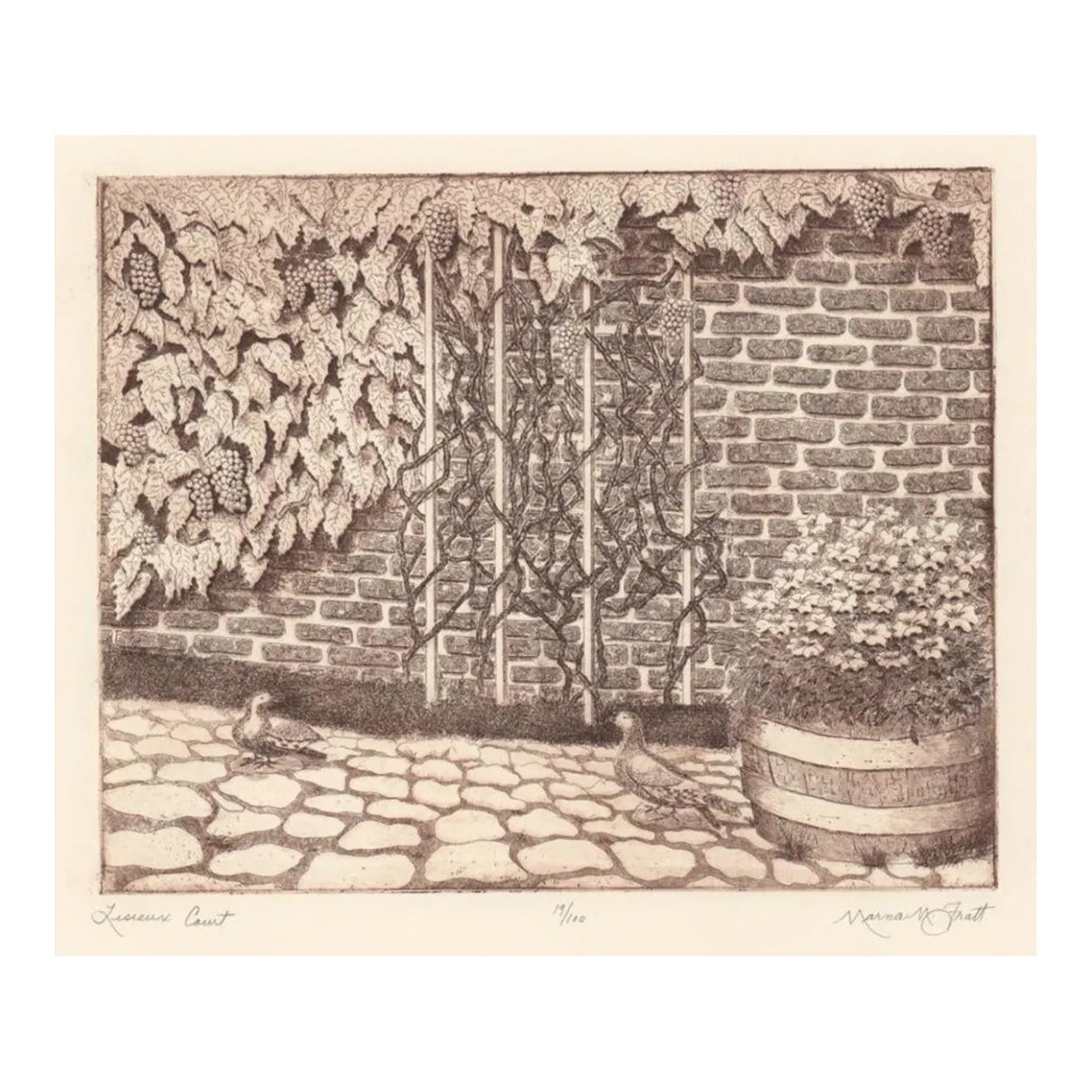 1970s Marna Pratt Lisieux Court Etching | Chairish
