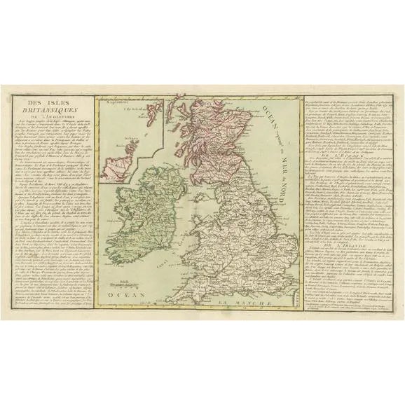 Original Antique Map of the British Isles Surrounded by Text, 1767 ...