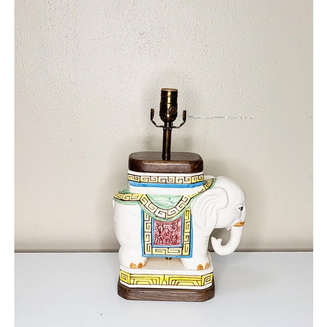Vintage Porcelain Elephant Table Lamp With Shade | Chairish