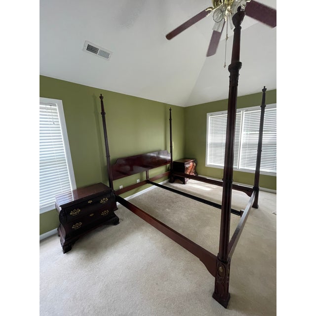 1980s Henredon King Size Hand Carved Poster Bed | Chairish