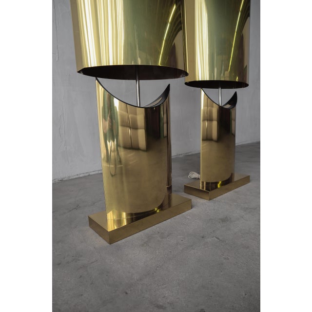 Monumental Pair of Brass Table Lamps by Curtis Jere | Chairish