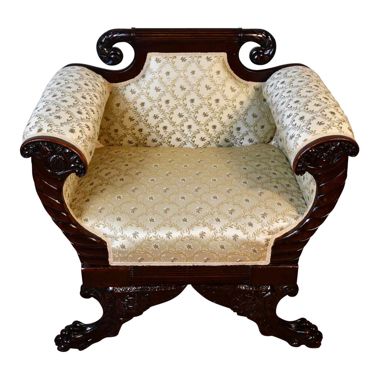 1900 Antique Empire Carved Mahogany Spring-Seat Chair / New Upholstery ...