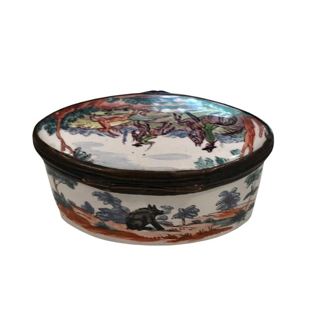 Antique Battersea Box Depicting a Hunting Scene | Chairish