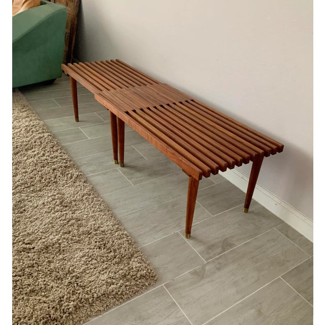 Expanding Slat Bench Coffee Table Tapered Legs - Danish Modern | Chairish