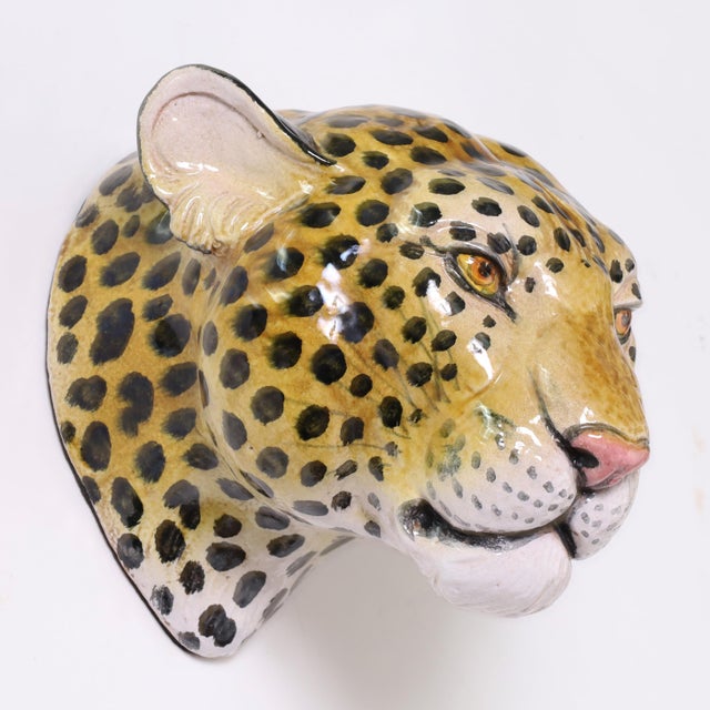 Vintage Italian Wall Hanging Leopard Head | Chairish