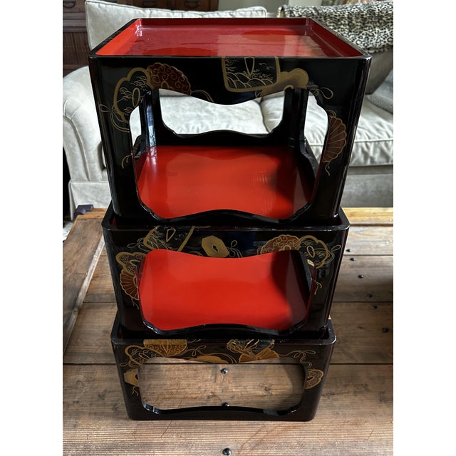Late 19th Century Lacquered Japanese Stackable Tray Tables | Chairish