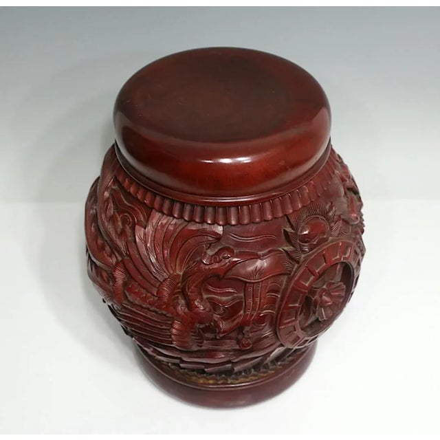 Chinese Red Lacquer Wood Rice Storage Barrels Containers / Dragon ...