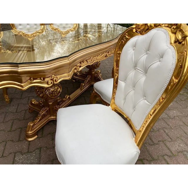 Late 20th Century Italian Baroque Style White and Gold Dining Set - 7 Pieces | Chairish