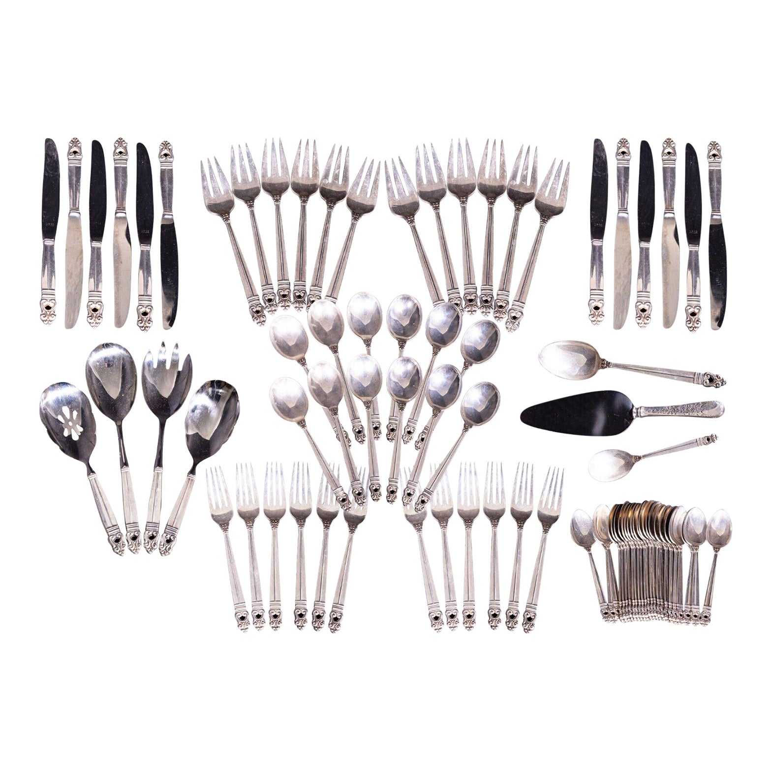 Antique 1939 Royal Danish Sterling Silver Flatware Set in Chest - 79 ...