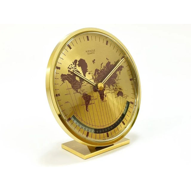 Mid-Century GMT World Time Zone Brass Table Clock, Germany attributed ...