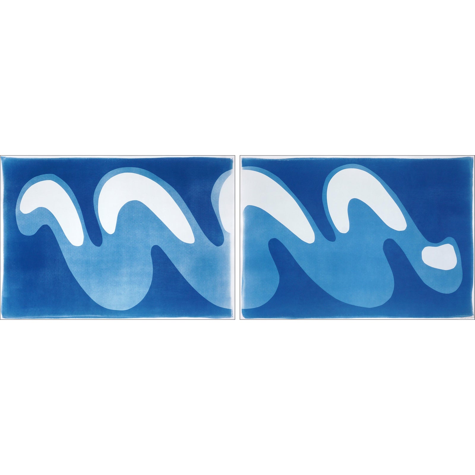 2025, Wave I, Contemporary Minimal Diptych in Blue and White, Handmade ...