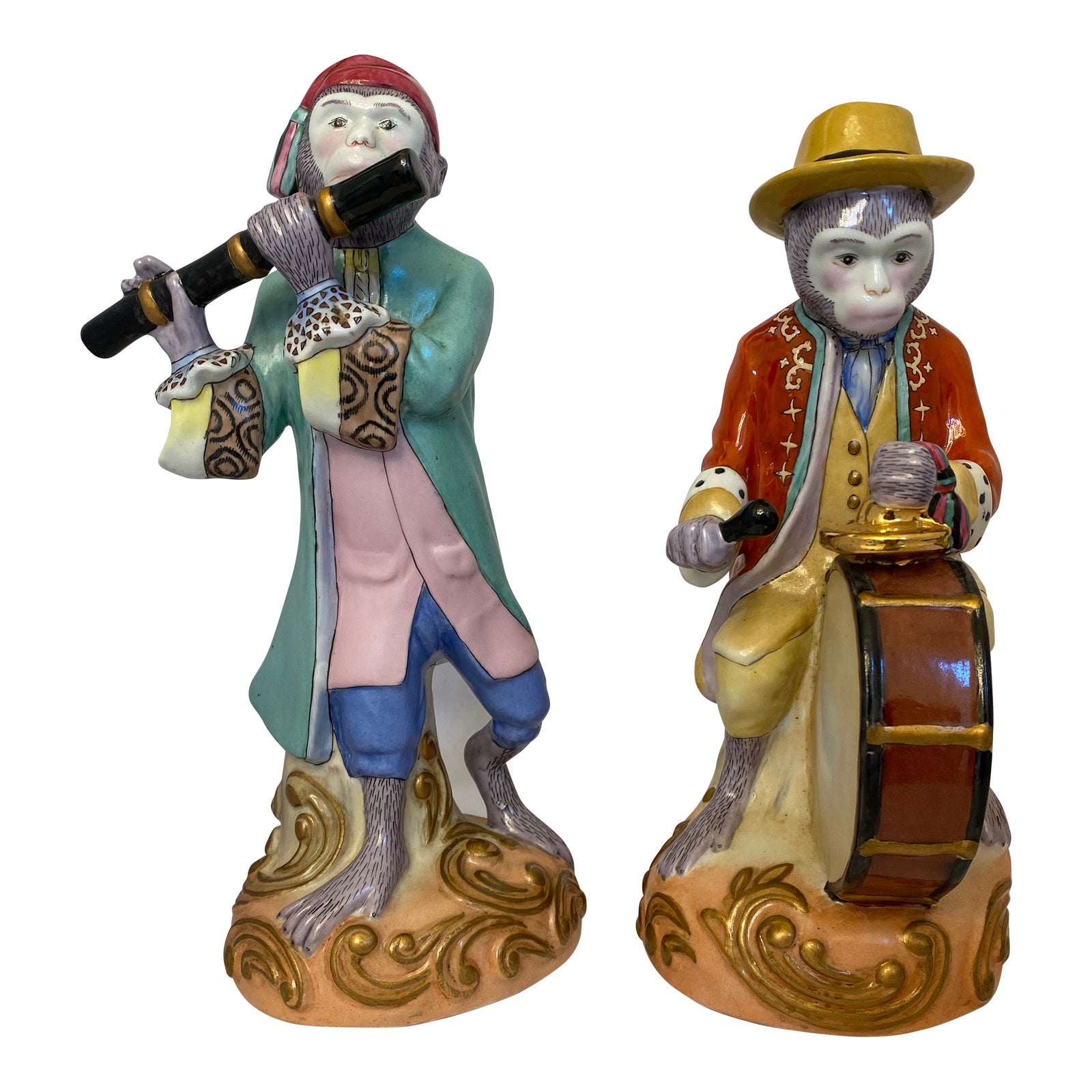 Pair of Porcelain Monkey Musicians by Andrea by Sadek | Chairish
