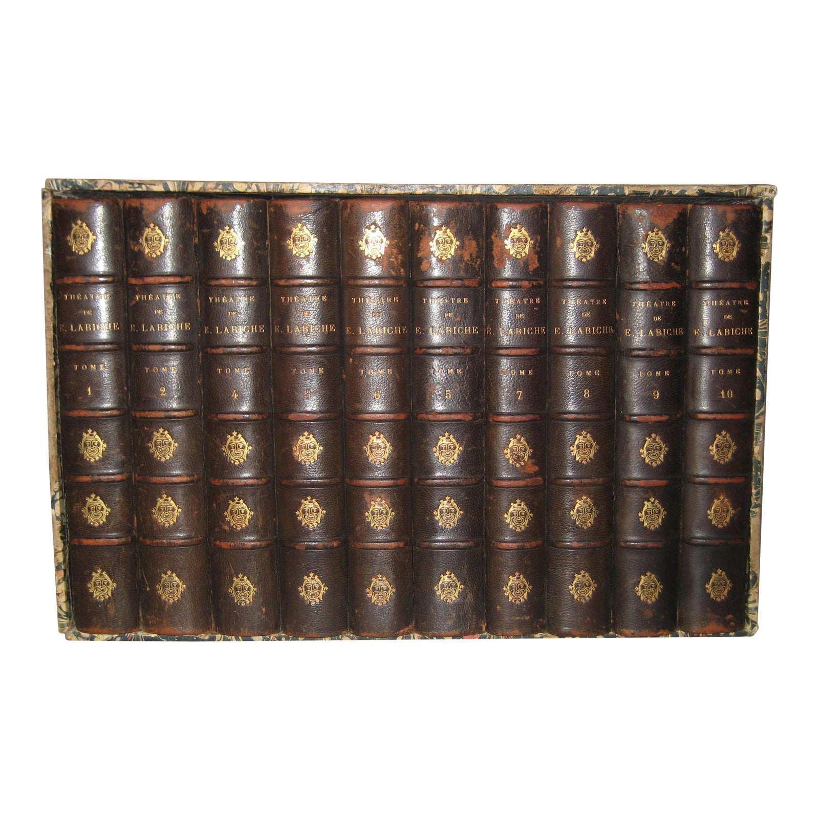 Late 19th Century French Leather Books - Set of 10 | Chairish