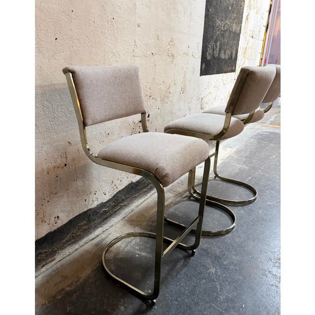 Set of Three Milo Baughman Style Modernist Brass Bar Stools by Cal-Style Circa 1970 | Chairish