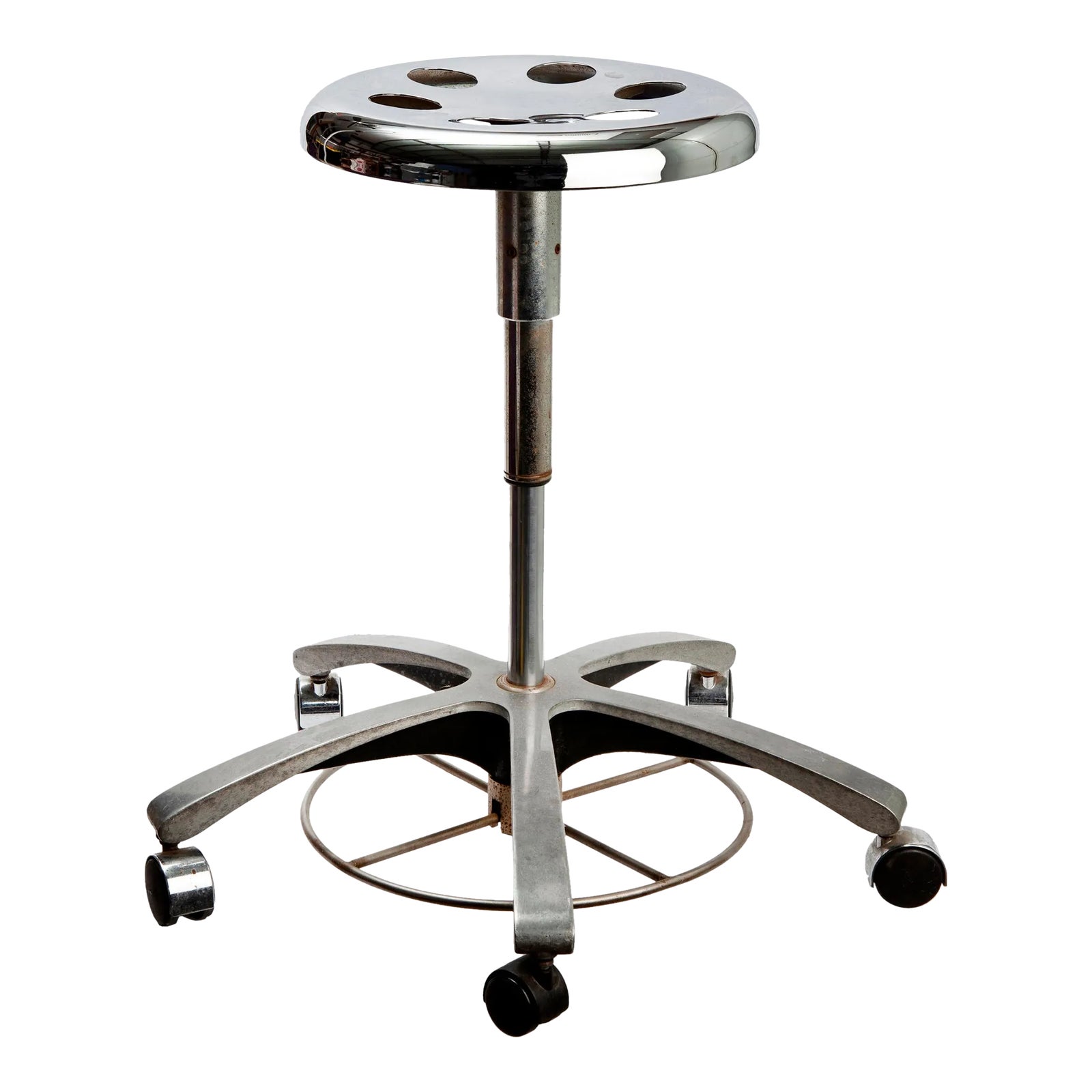 1940s Vintage Steel Medical Stool With Rotating Casters | Chairish