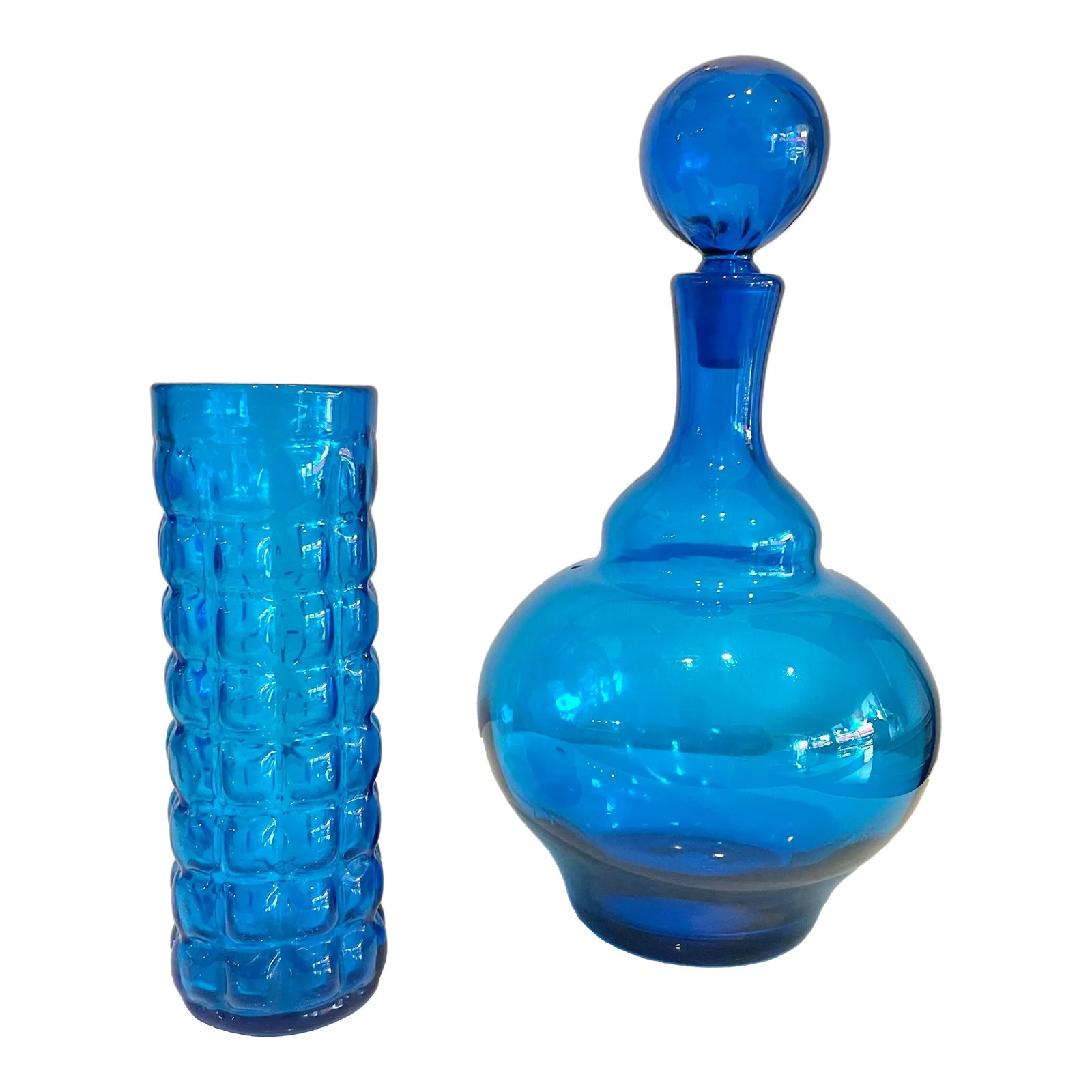 Vintage Turquoise Blue Blenko Glass Decanter With Ball Stopper- 2 ...