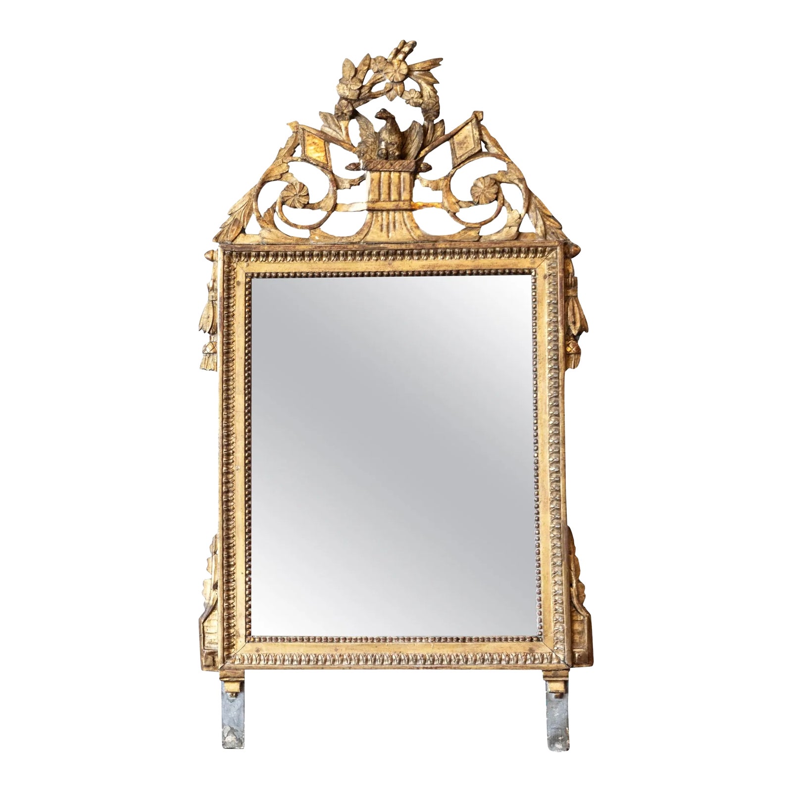 French Louis XVI Period 1790s Giltwood Mirror with Carved Bird and ...
