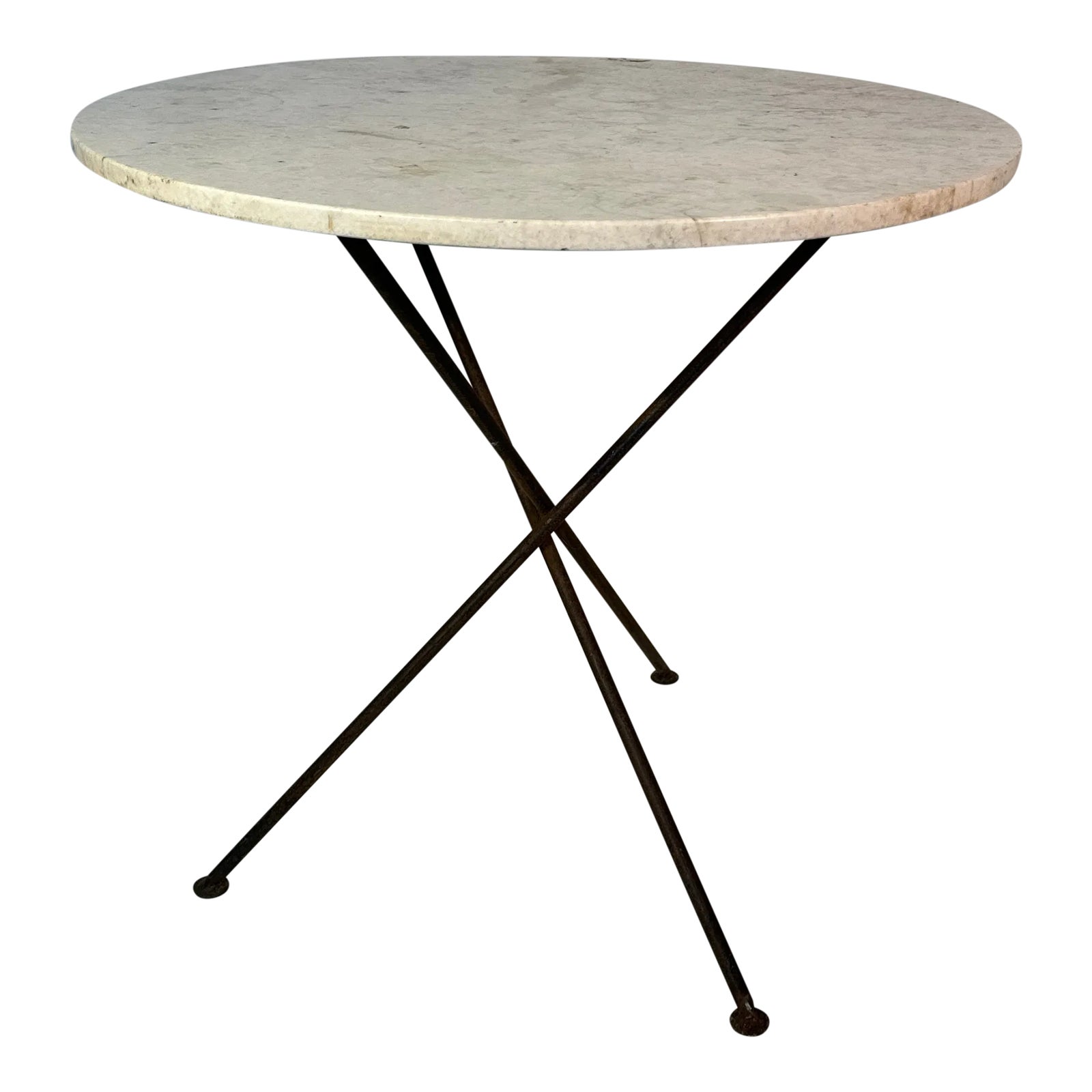 Mid Century Modern Wrought Iron Round Marble Top Cafe Table | Chairish
