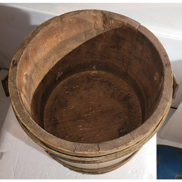 19thc Original Blue & Mustard Painted Furkin/Bucket | Chairish