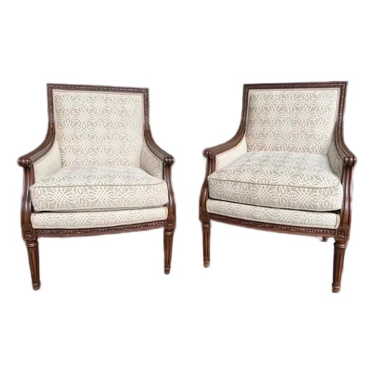 Pair of Ethan Allen Giselle Carved Wood Lounge Chairs | Chairish