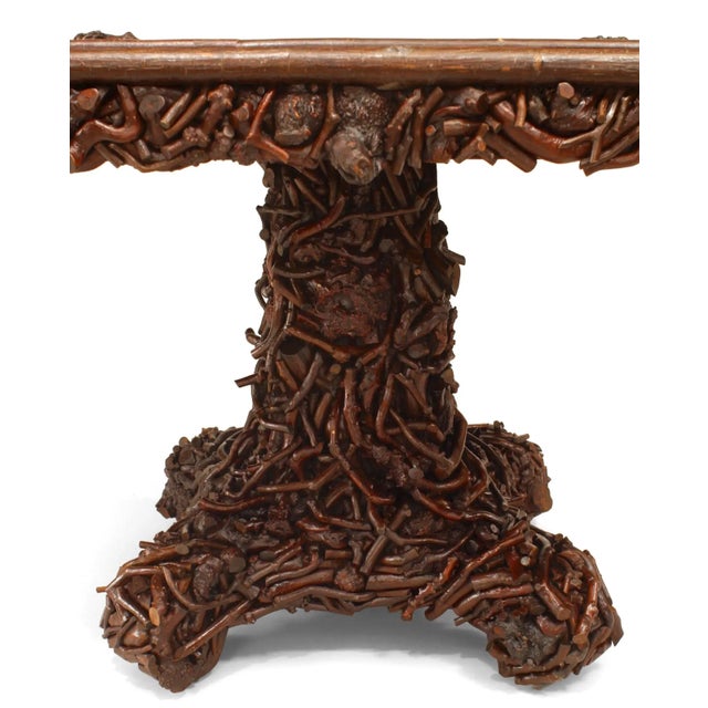 American Rustic Chess Game Table With Slat Twig and Root Design | Chairish