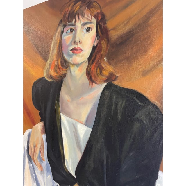 Original Patricia Max Portrait of Woman Wearing Halston Dress Painting ...